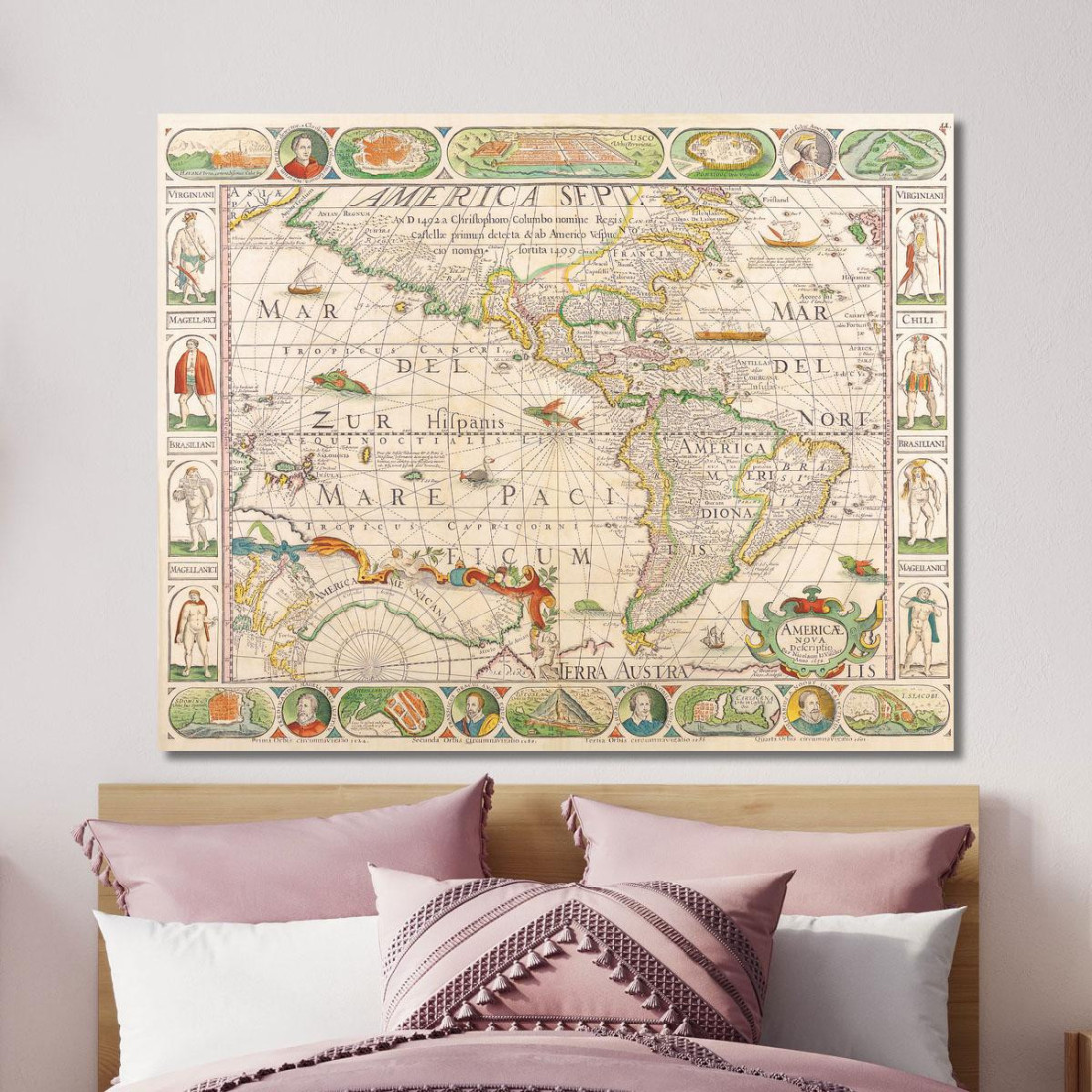 Cuadro Mapa Del Mundo Antiguo Con Ilustraciones Históricas Y Rutas De ...